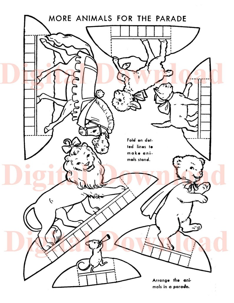 Digital Download: Circus Animals to Color-cut-stand-up and PLAY. TWO ...