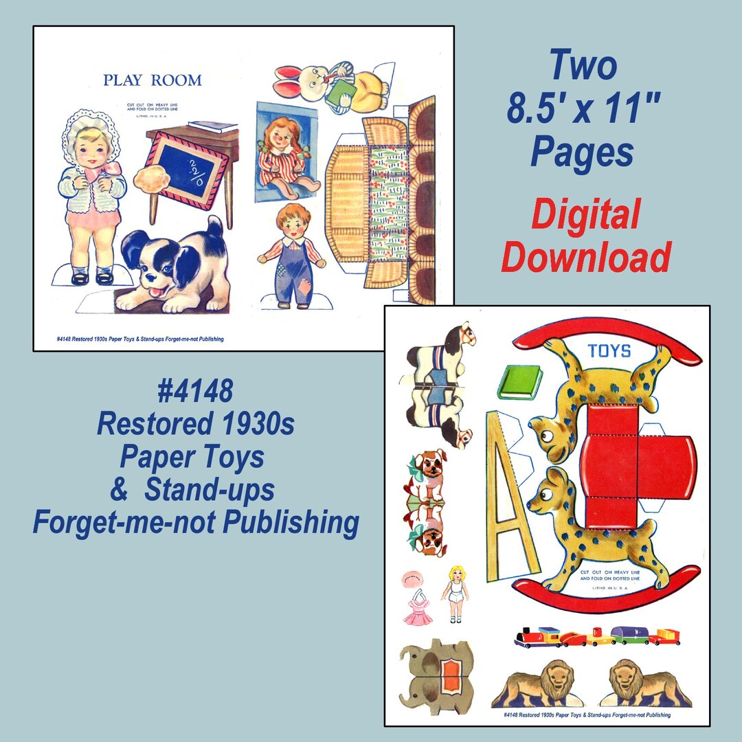 PLAYROOM, 1930s Restored Paper Toys, TWO Pages - Etsy