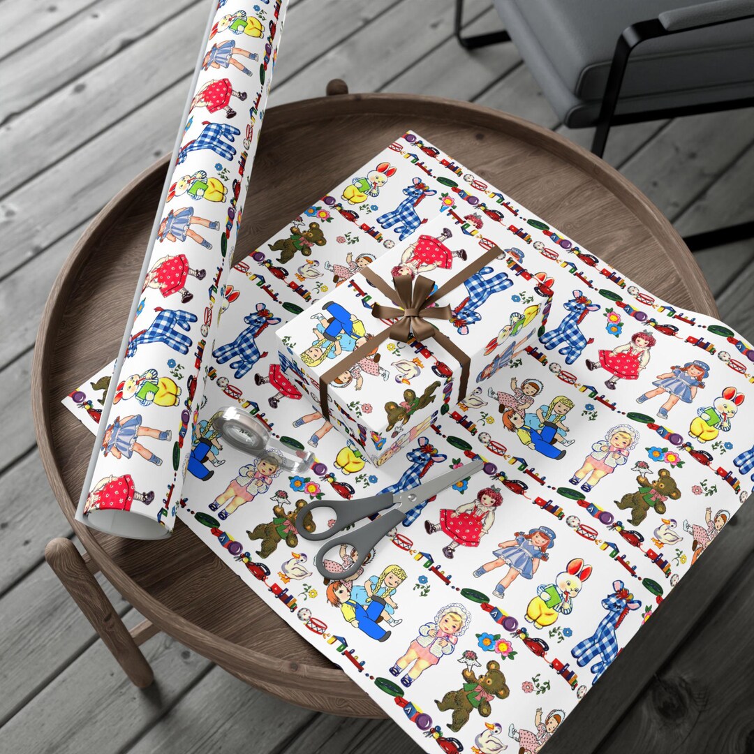 Vintage Toys Gift Wrap Papers; Dolls, Animals, Toys - Etsy