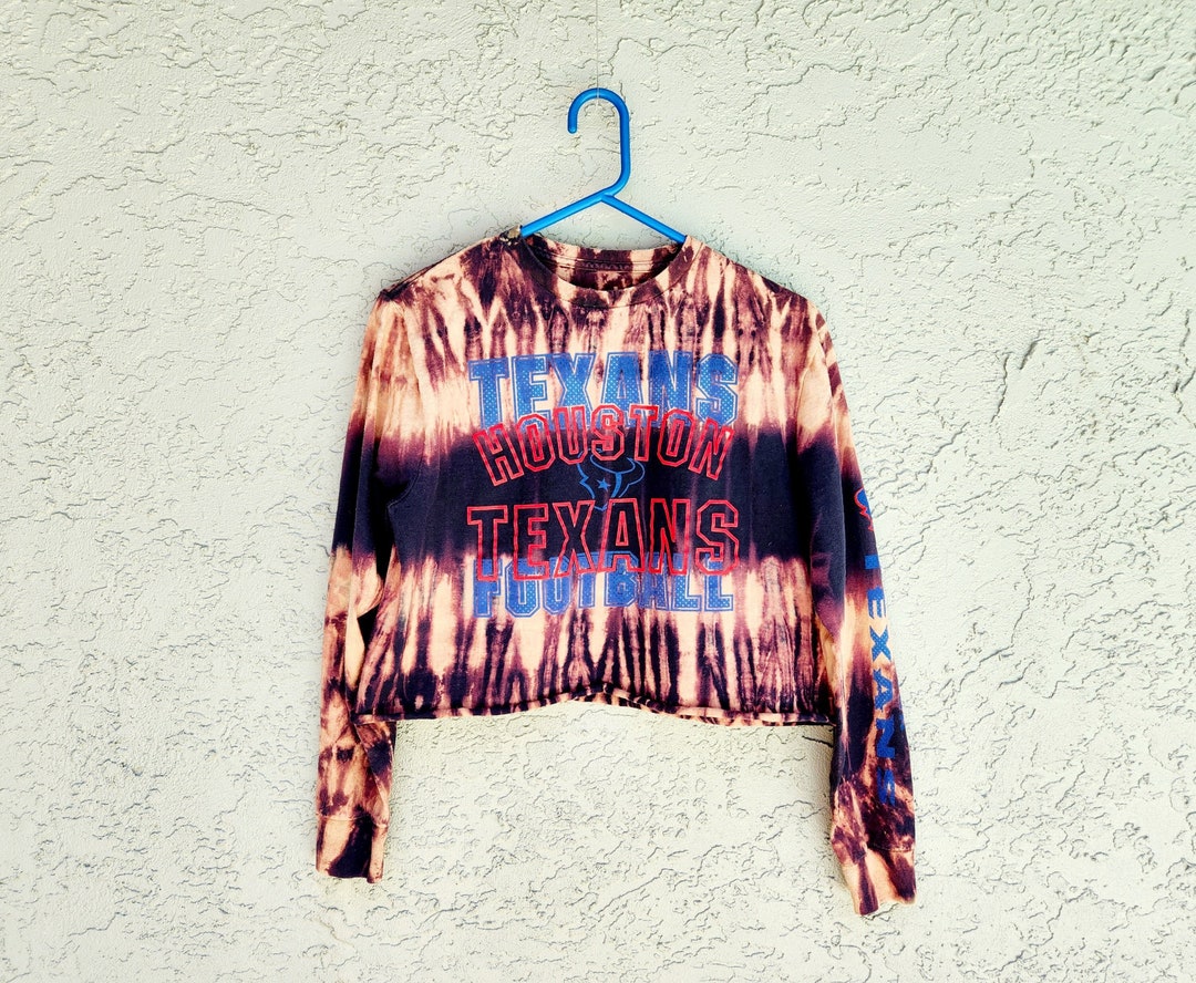 Reworked Houston Texans Tie Dye Crop Top T-shirt, Bleach Dyed Cropped ...