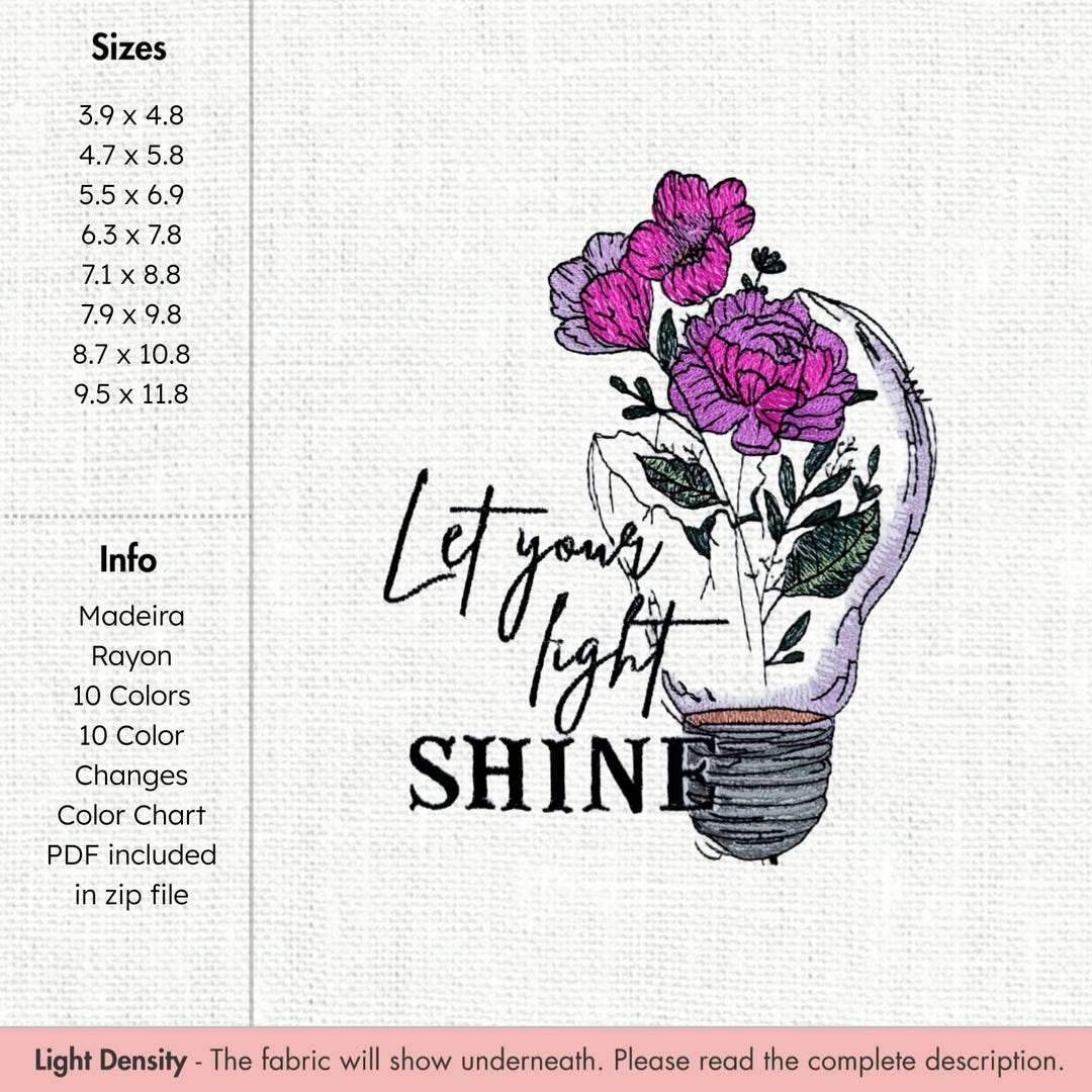 Let Your Light Shine Quote Embroidery Design Floral Bulb File. - Etsy