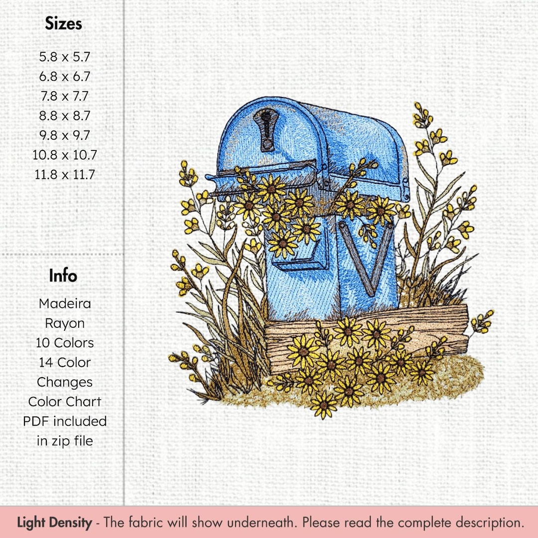 Floral Mailbox Machine Embroidery Design Spring Flower Post Box Pattern ...