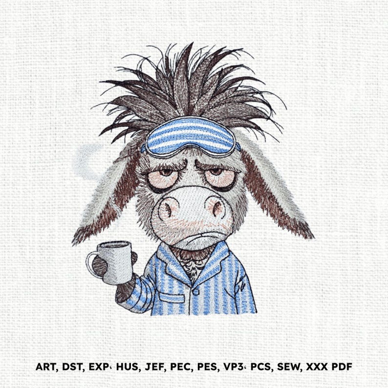 Grumpy Donkey Machine Embroidery Design Pajamas Donkey Embroidery ...