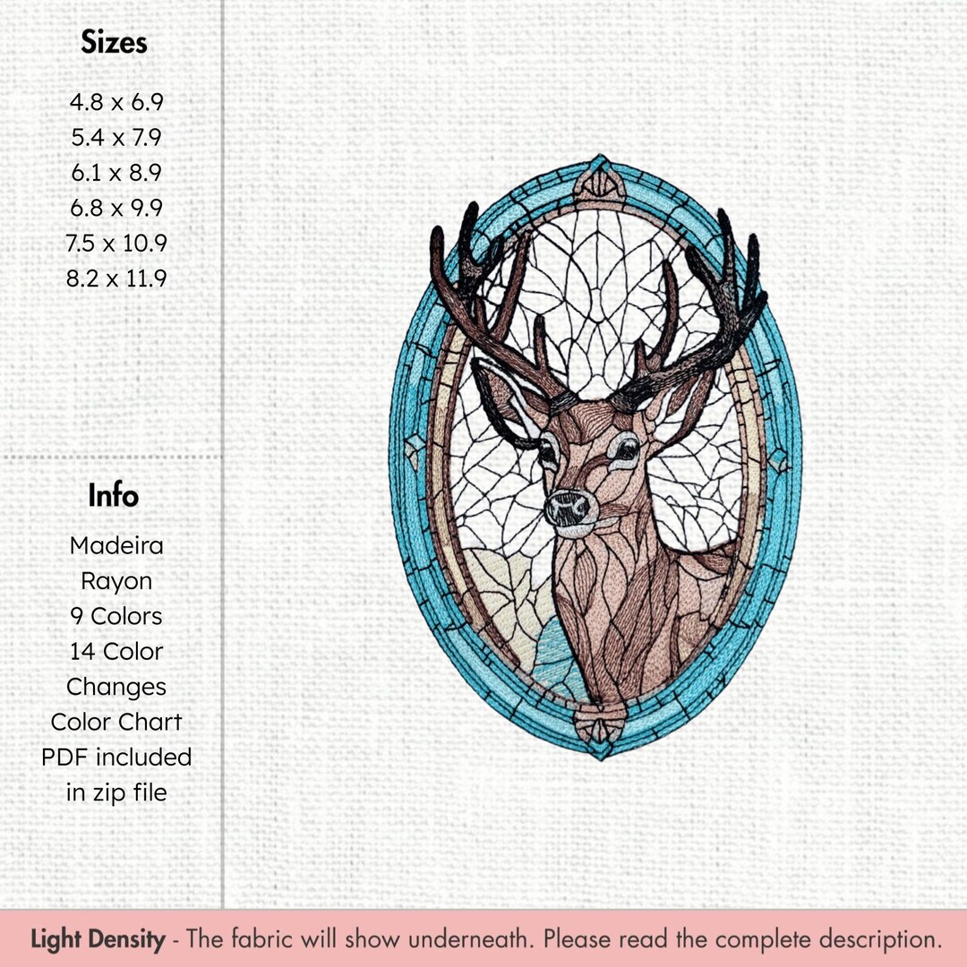 Stained Glass Deer Embroidery Design Wildlife Stag Machine Embroidery ...