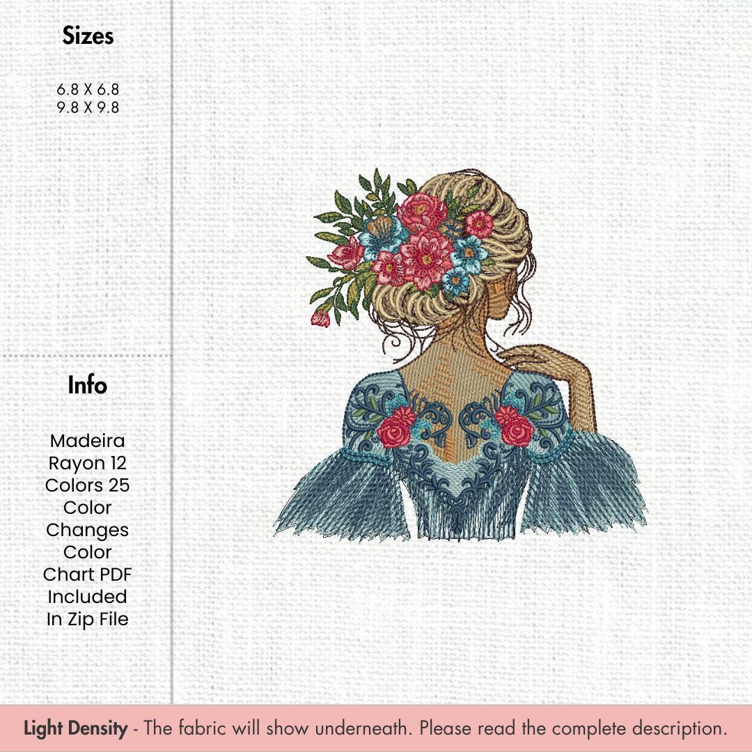 Floral Lady Machine Embroidery Design Woman Embroidery Pattern Flower ...