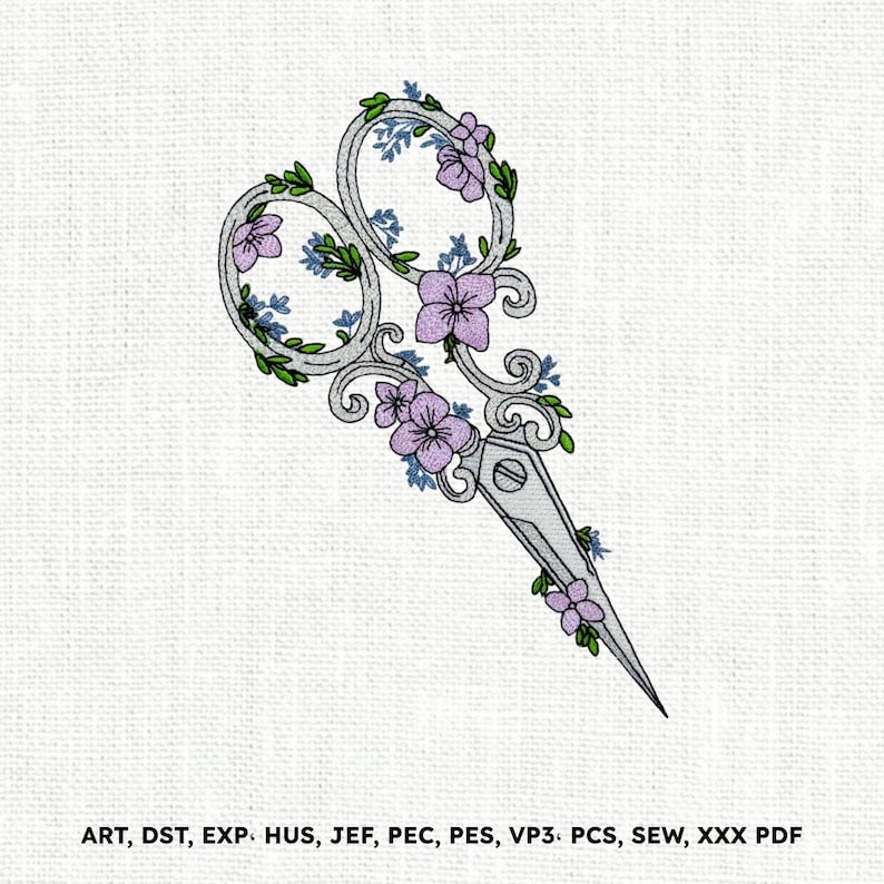 Floral Scissor Embroidery Design Sewing Scissors Machine Embroidery ...