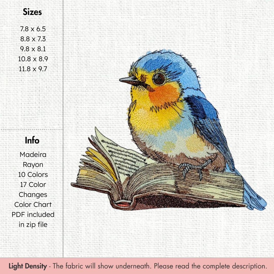 Bookworm Bird Machine Embroidery Pattern Sparrow on Book Machine ...