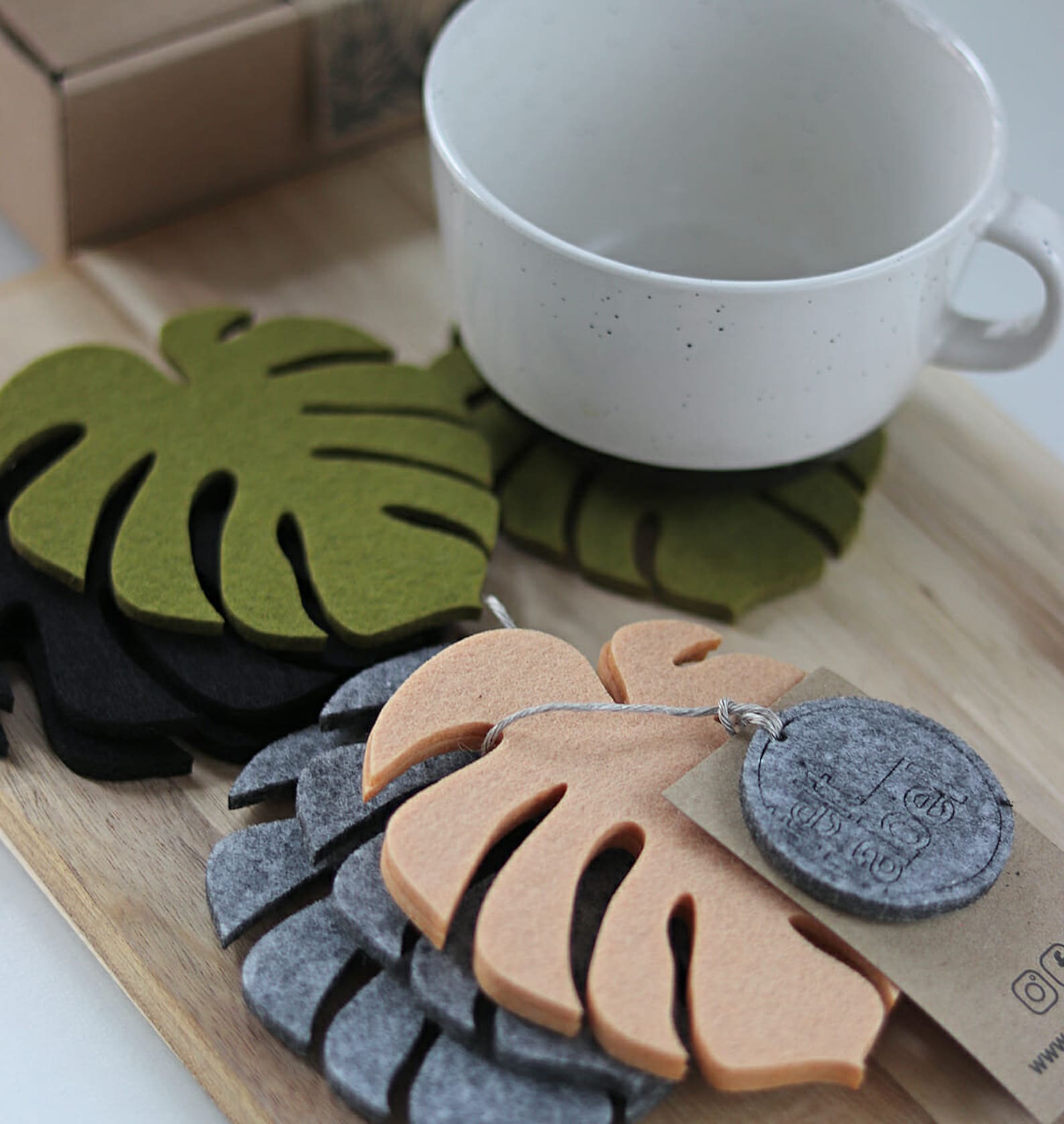 Felt Coaster Floral Coaster Felt Coasters Tropical Leaf | Etsy