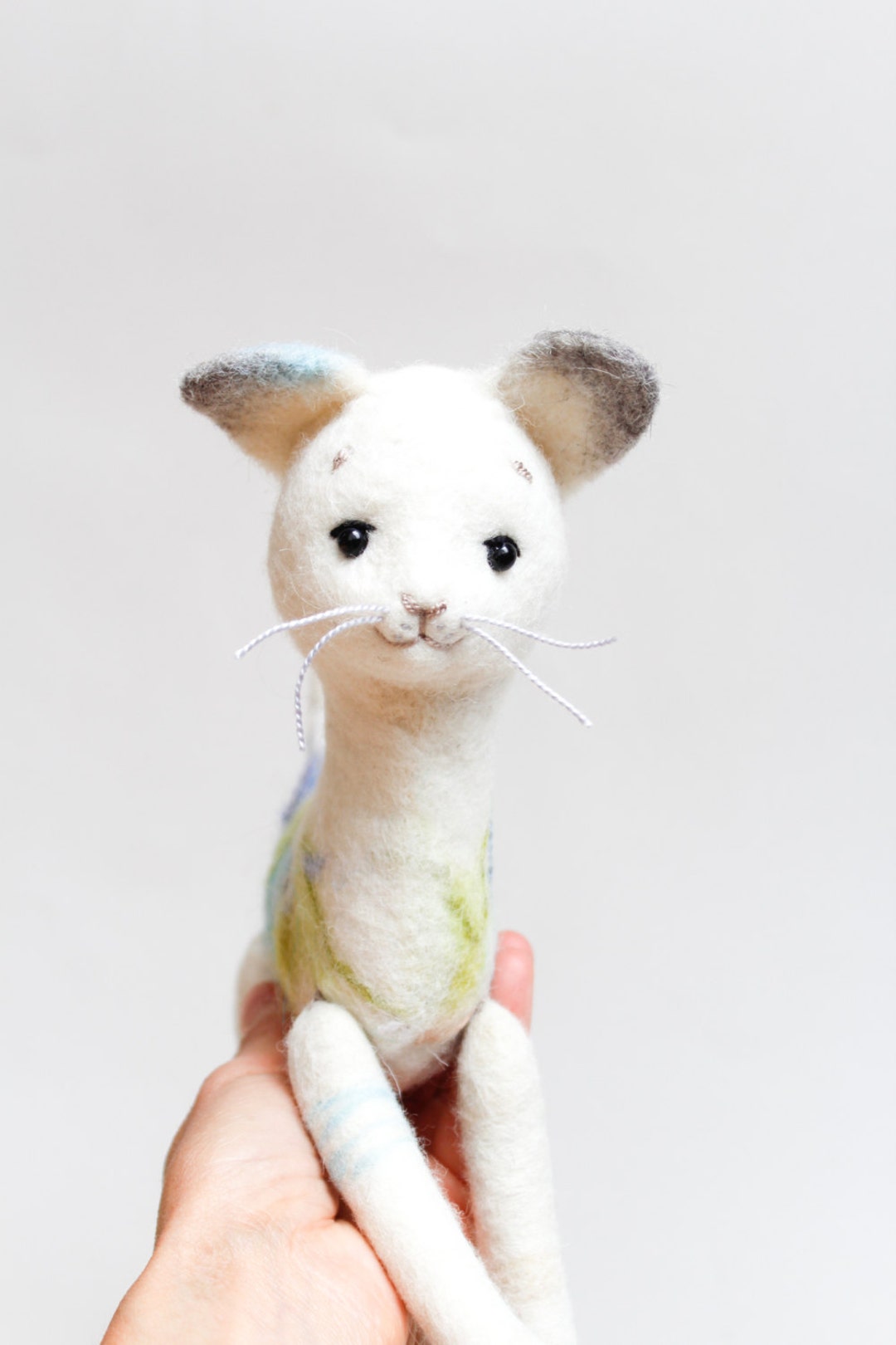 White Felt Cat - Frost. Art Toy Gift for Kids Cat Plush Puppet Felted ...