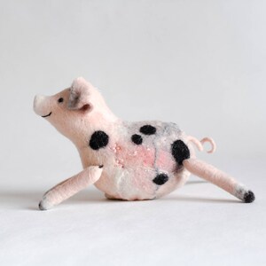 Felted Pig - Madeline. Handmade Toy, Farm Animal, Pink Pig With Black ...