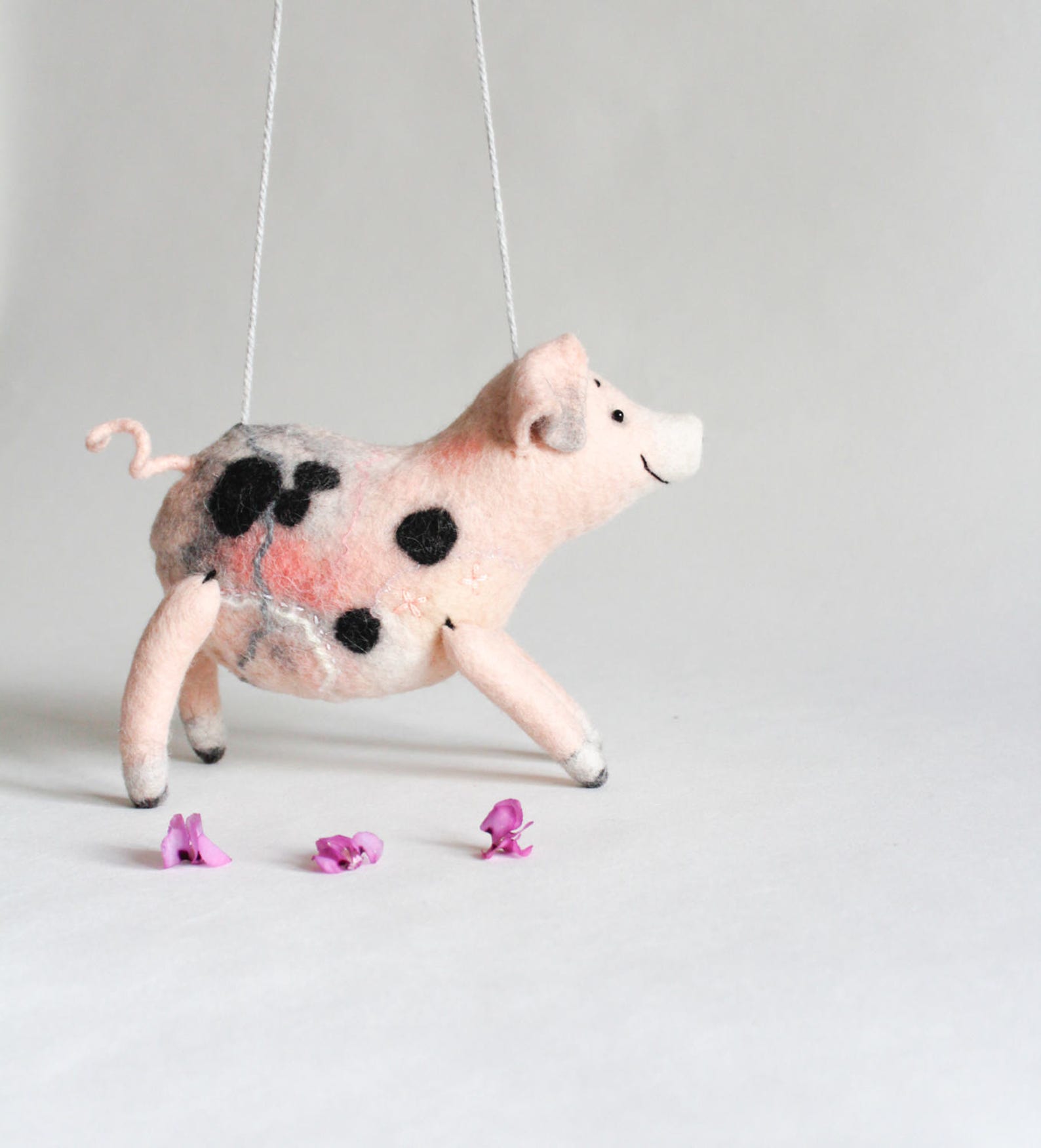 Felted Pig - Madeline. Handmade Toy, Farm Animal, Pink Pig With Black ...