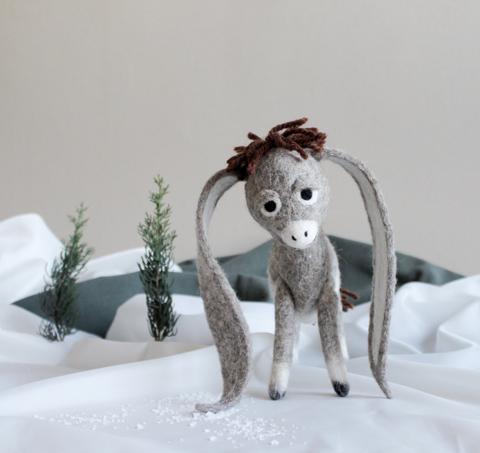Nestor - the Long-eared Christmas Donkey. Art Toy. Standing Felted ...