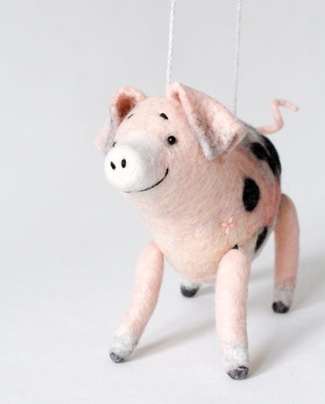 Felted Pig - Madeline. Handmade Toy, Farm Animal, Pink Pig With Black ...