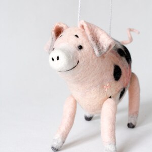 Felted Pig - Madeline. Handmade Toy, Farm Animal, Pink Pig With Black ...