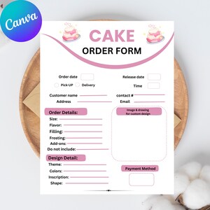 Editable Birthday Cake Order Form Template | Printable Bakery Sheet ...