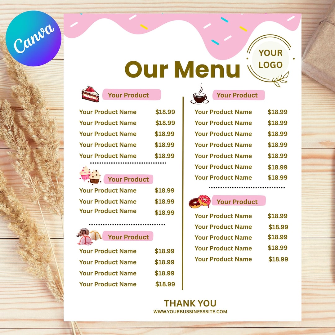 Editable Bakery Menu Template | Modern Price List (8.5x11 Inch PDF) - Etsy