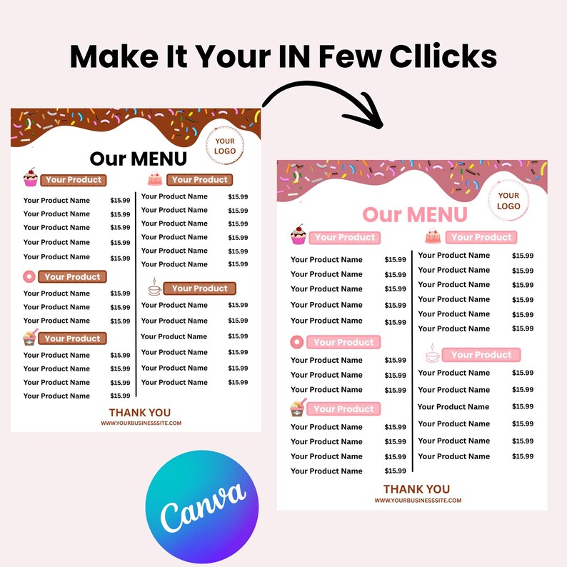 Editable Bakery Menu Canva Template | Minimalist Cake Price List ...