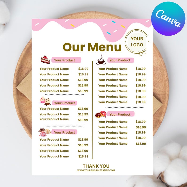 Editable Bakery Menu Graphics Template | Printable Bakery Price List ...