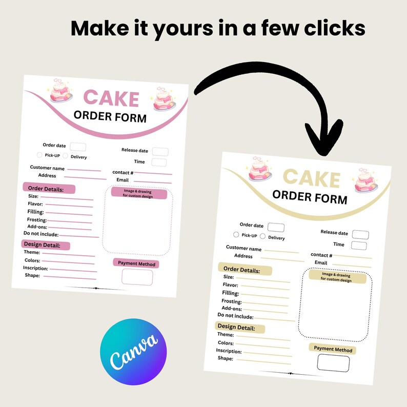 Editable Birthday Cake Order Form Template | Printable Bakery Sheet ...