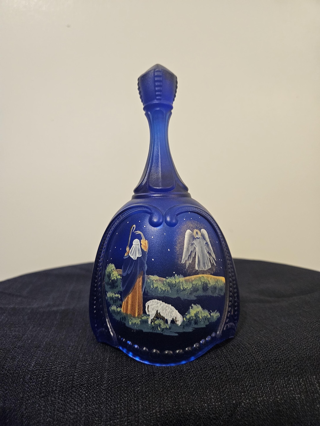 Vintage Fenton Cobalt Blue Glass Nativity Bell - Hand-painted & Signed ...
