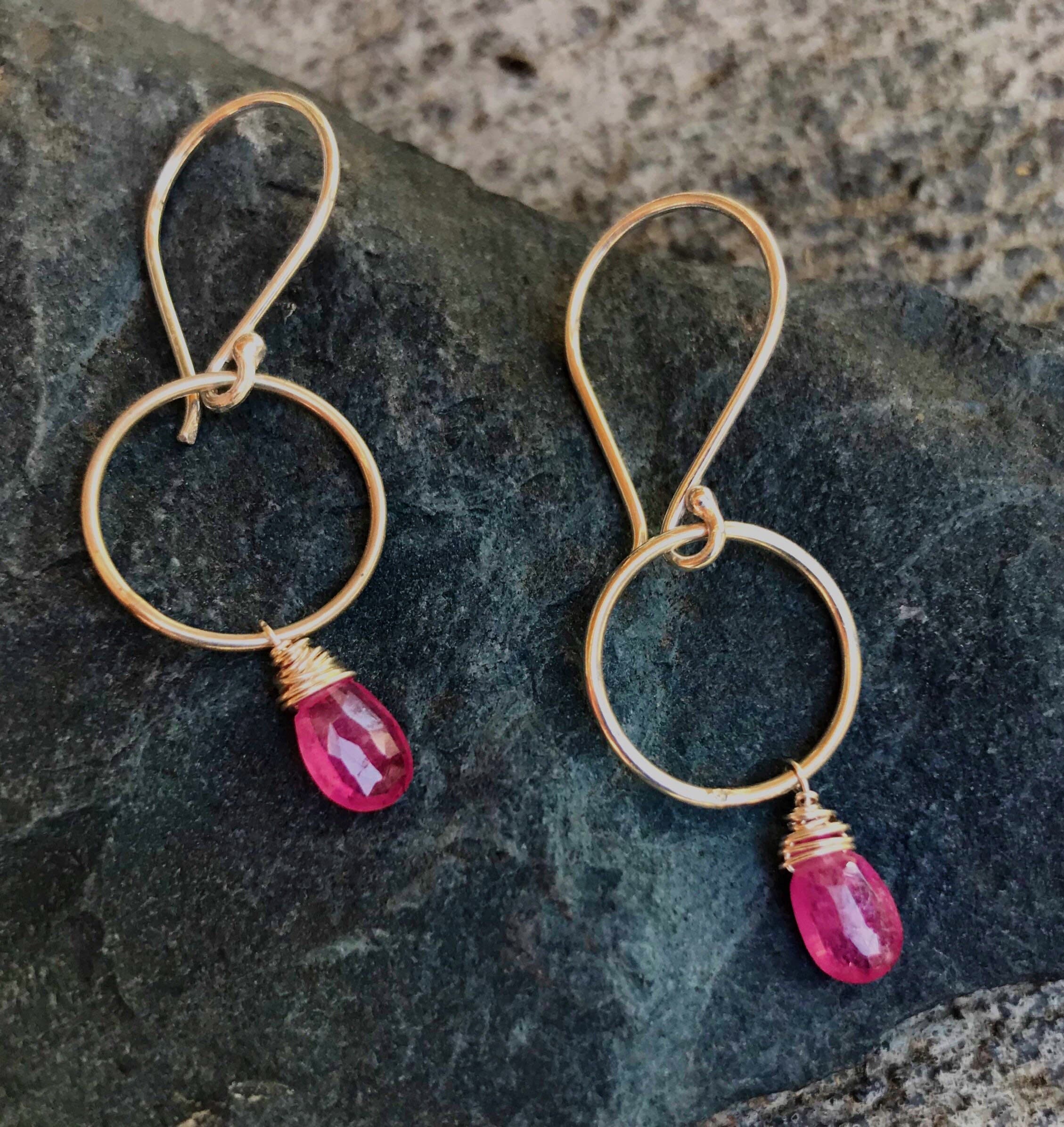 Delicate Pink Sapphire Dangle Drop Gemstone Earrings gold - Etsy