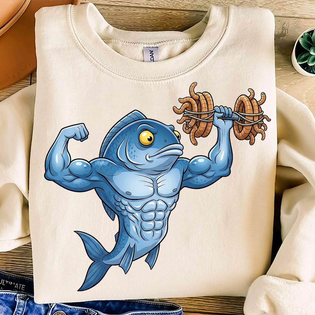 Fit Fish PNG | Funny Gym Fish Lifting Worm Weights, Workout Humor ...