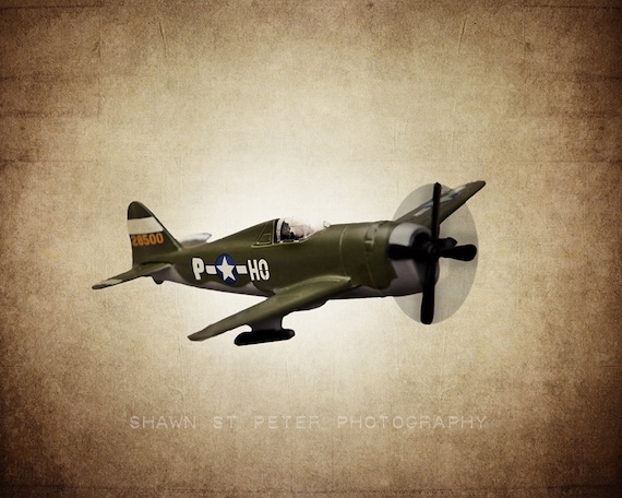 Vintage WWII Prop Plane Green Fighter on Vintage Brown | Etsy