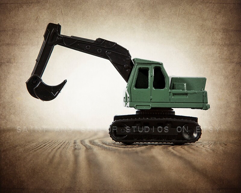 Vintage Construction Truck Photo Prints, Primary Colors, Digger Tractor ...