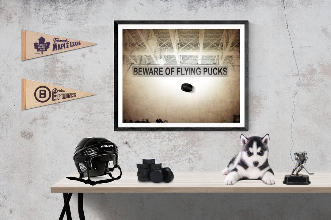 Beware of Flying Pucks Photographic Art Print, Boys Room Decor, Boys ...