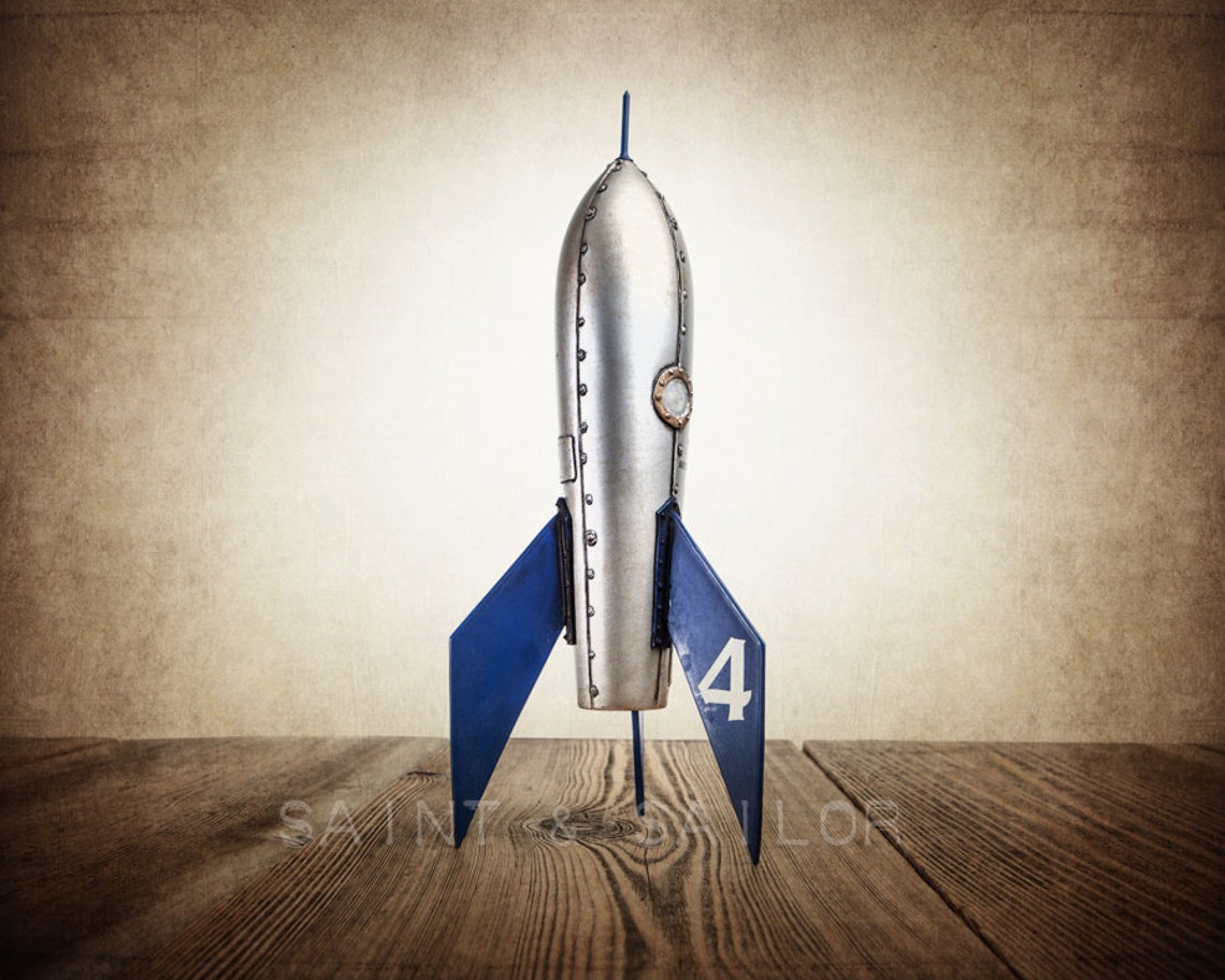 Silver and Blue Space Rocket 4, One Photo Print, Space Toy Art, Vintage ...