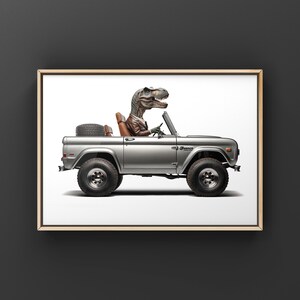 T-rex Driving 1970s Silver Bronco, Photo Print, Boys Room Decor ...