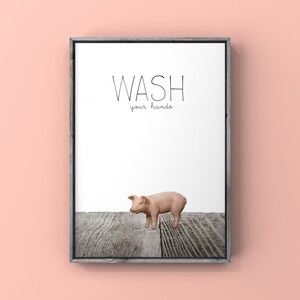 Baby Piglet Wash Your Hands Photo Print Farm Animals, Kids Bathroom Art ...