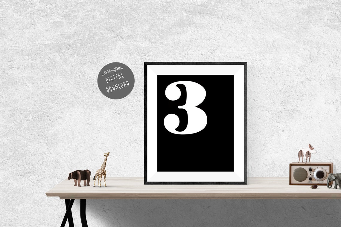 Number 3 Print, Black and White Kids Wall Art (digital Download) - Etsy