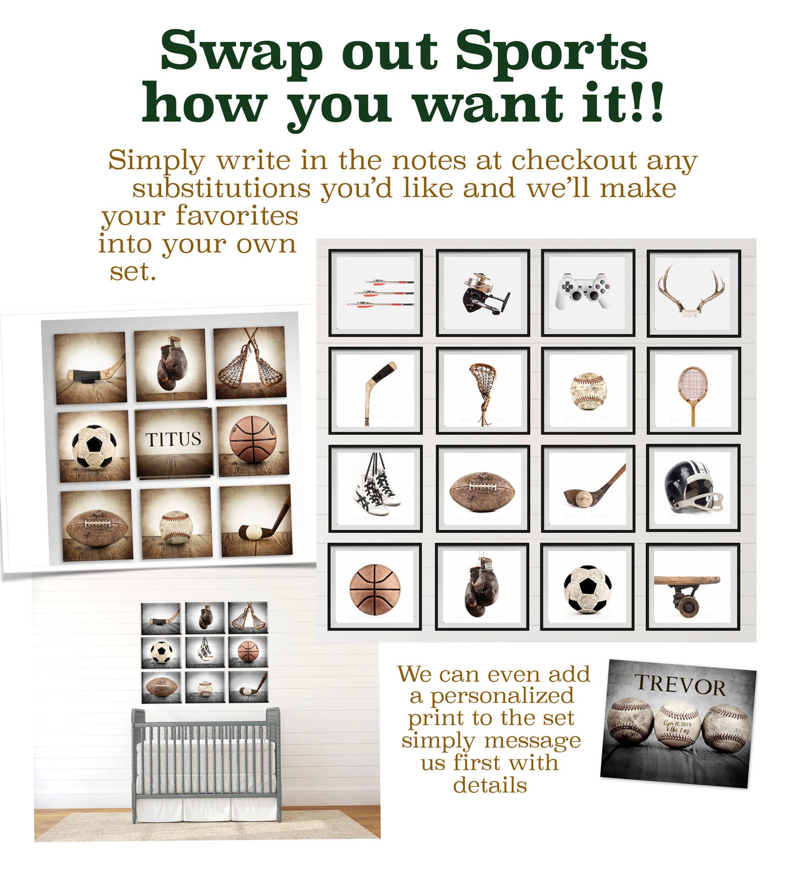 Vintage Square Sports Collection Set of Nine Canvases Ready to - Etsy