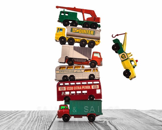 Set of SIX Stacked Matchbox Cars on Canvas Nursery Decor - Etsy