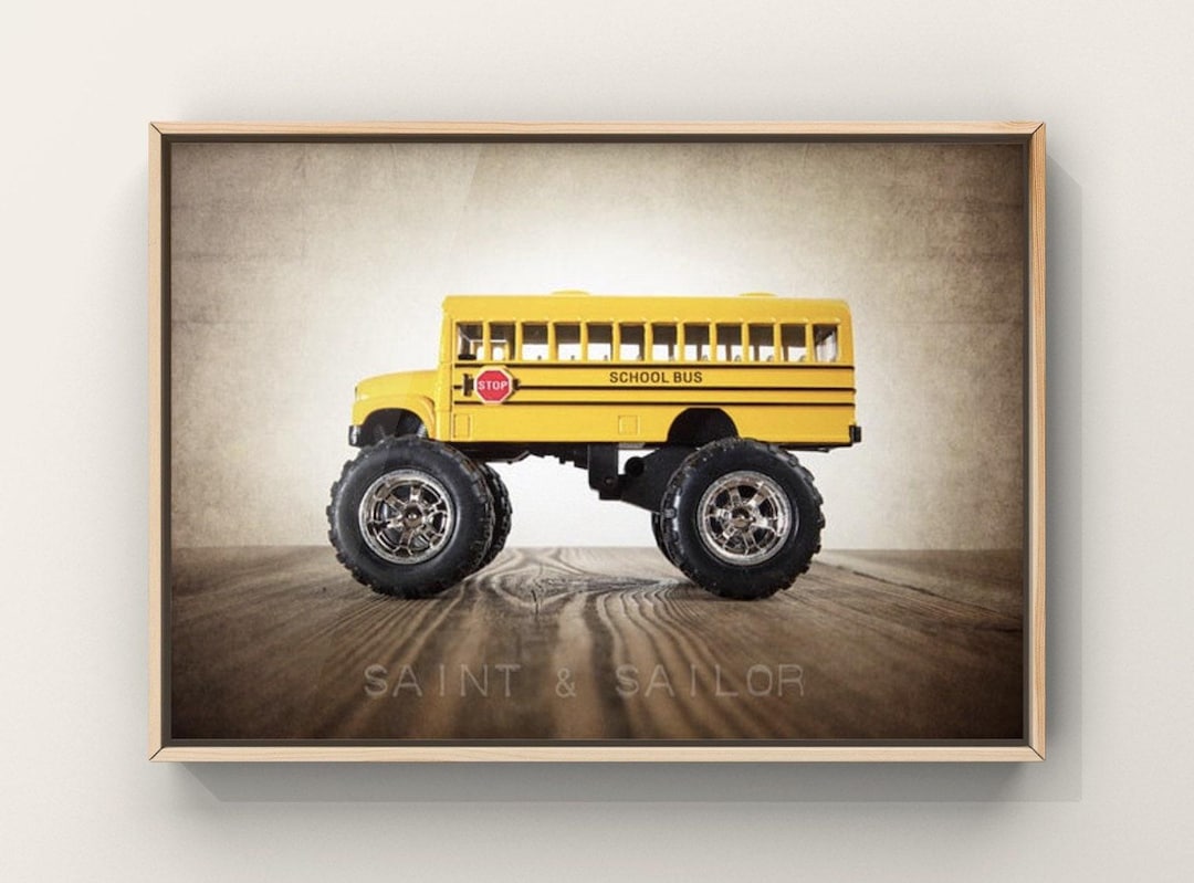 Monster School Bus Photo Print, Monster Truck Wall Art, Playroom Decor ...