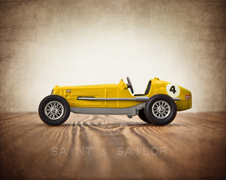 Race Car Print yellow and Grey No.4 Vintage Race Car Vintage - Etsy