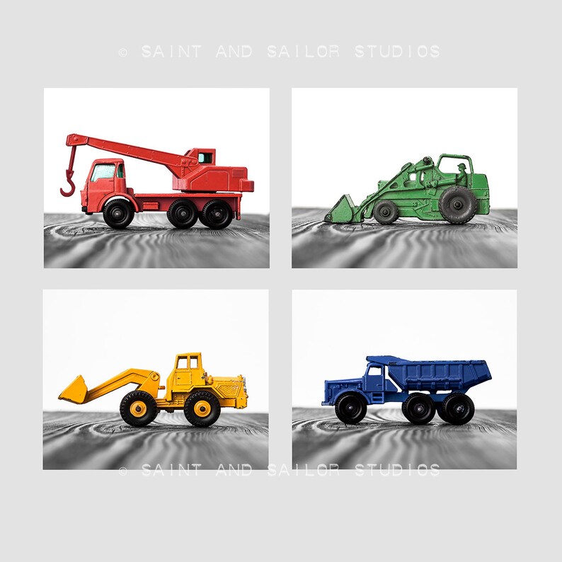 Set of Four Construction Digger Photo Prints in Primary Colors - Etsy