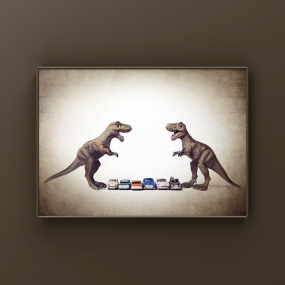 T-rex Car Face Off Dinosaur Photo Print Boys Room Decor - Etsy