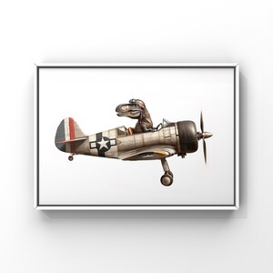 Dino Flying Vintage WWII US Airforce Airplane Art Print, Dino Room ...