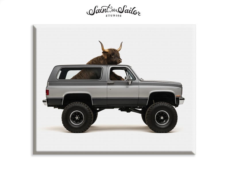 Highland Cow in Blazer Art Print: 4x4 Fun Whimsical Kids Room Decor - Etsy