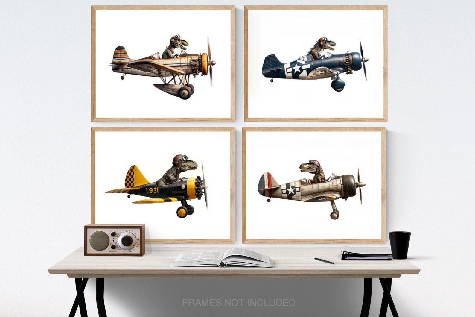 Dinosaur WWII Airplane Prints, Set of 4, Dino Nursery Decor - Etsy
