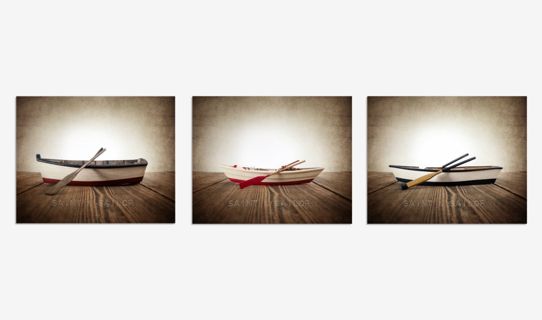 Nautical Decor, Set of 3 Vintage Wooden Row Boats, Photo Prints ...