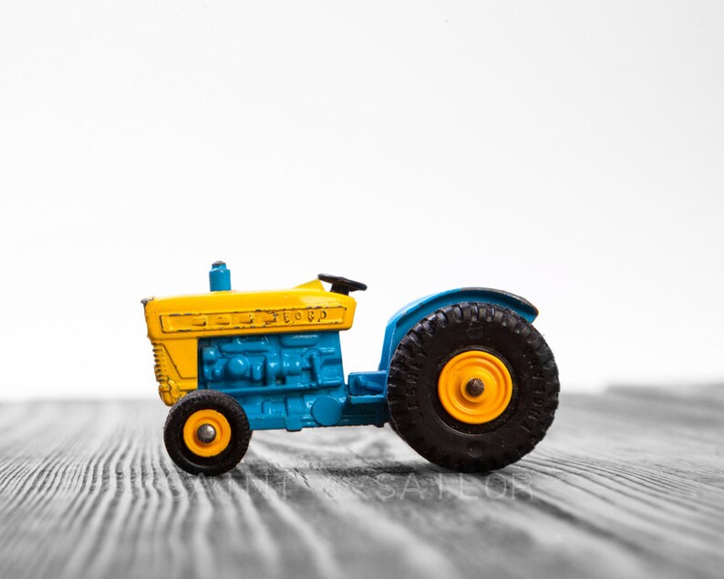 Vintage Blue and Yellow Tractor on Wood Photo Print | Etsy