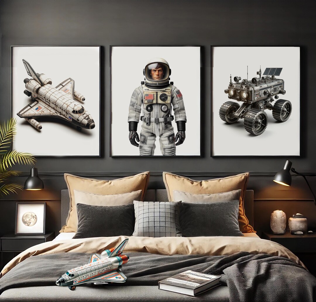 Astronaut, Space Shuttle and Moon Rover, Space Themed Wall Art Set of 3 ...