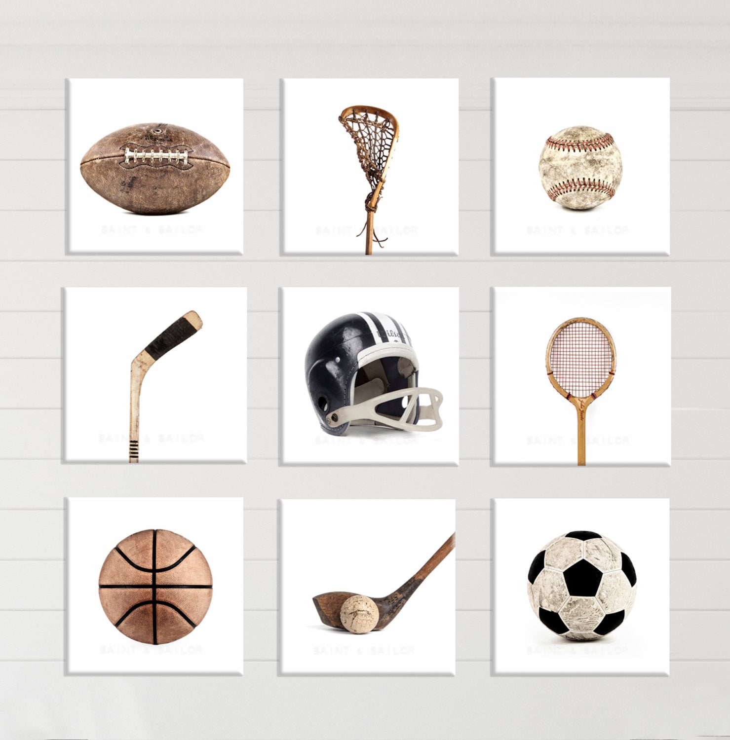 Vintage Sports Canvas Prints, Black and White Nursery Decor, Set of 9 ...