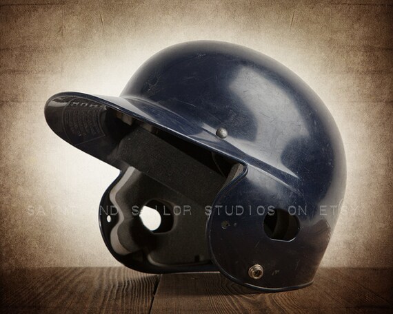 Vintage Baseball batting helmet Navy Blue Photo Print | Etsy