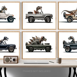 Spinosaurus Driving 90s Black Land Rover Art Print, Dino Drivin Room ...