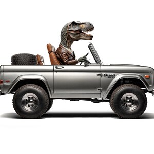 T-rex Driving 1970s Silver Bronco, Photo Print, Boys Room Decor ...