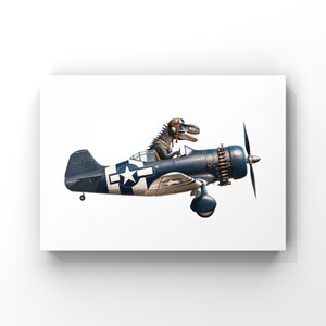 Dino Flying Vintage Blue WWII F4 Corsair Airplane Art Print, Dino Room ...